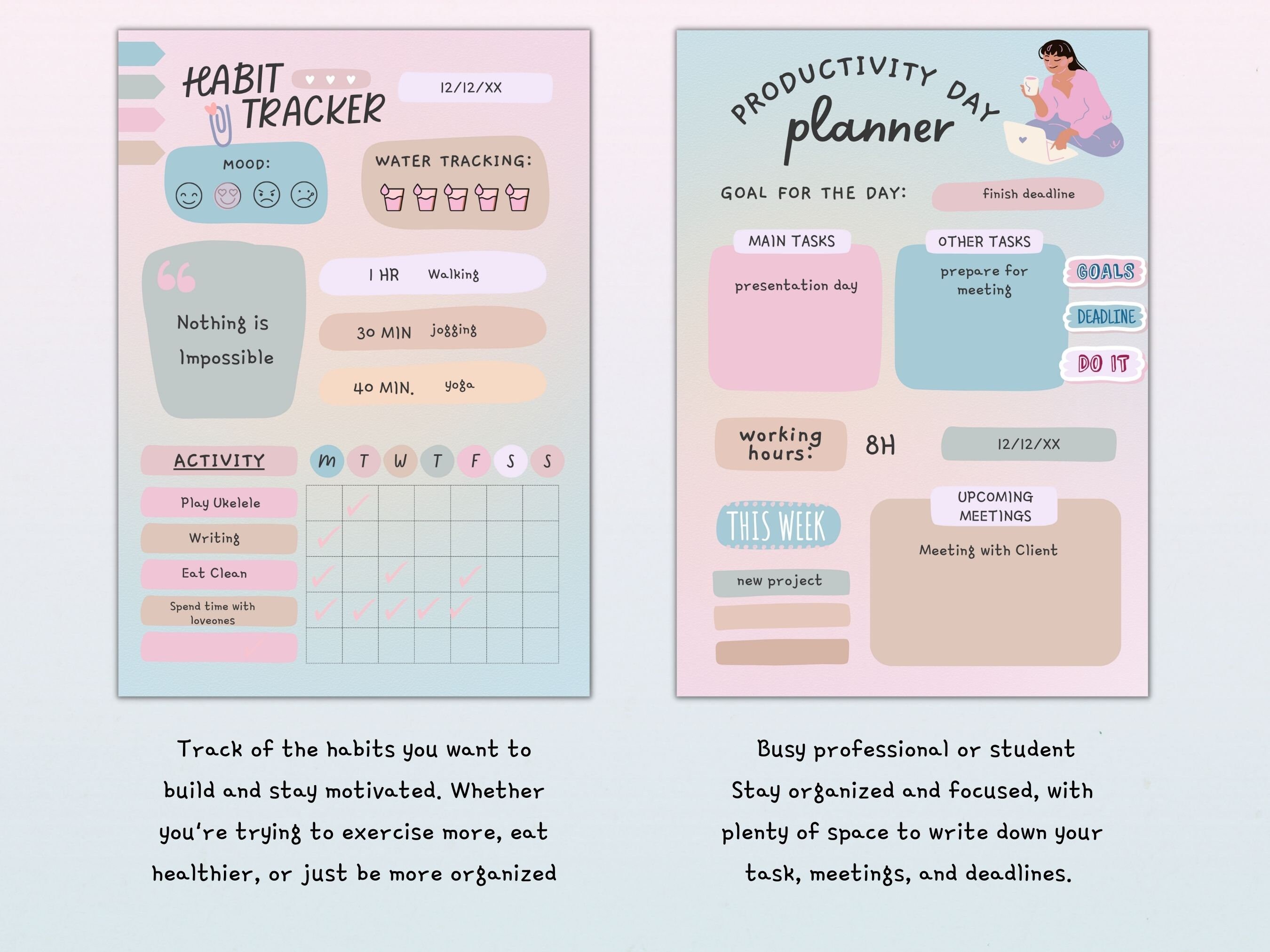 Daily Weekly Monthly Printable Planner, Habit Tracker, Morning Routine ...