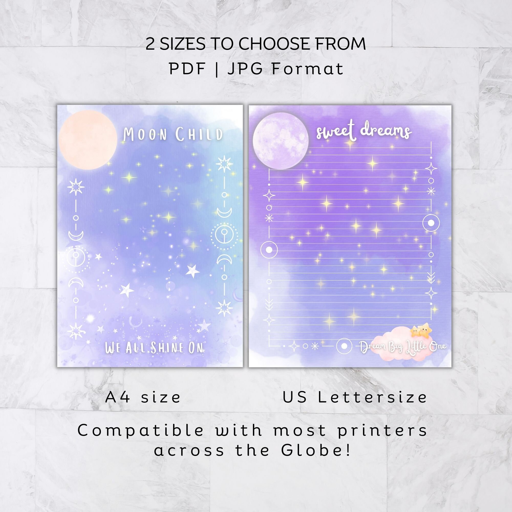 Moon Star Printable Stationery Kids Cute Letter Paper - Etsy