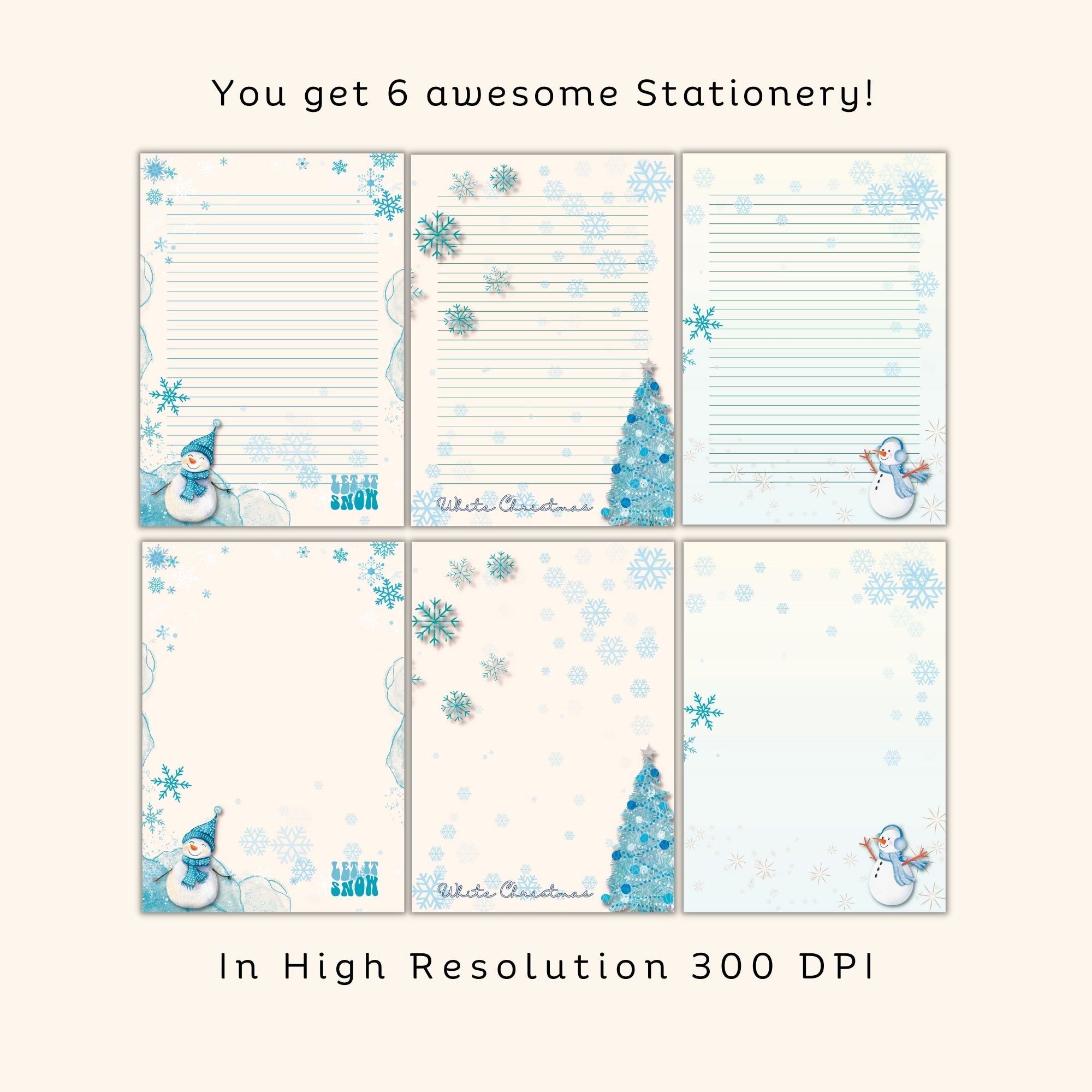 Snowman Snowflakes Printable Stationery, Winter Christmas Stationary ...