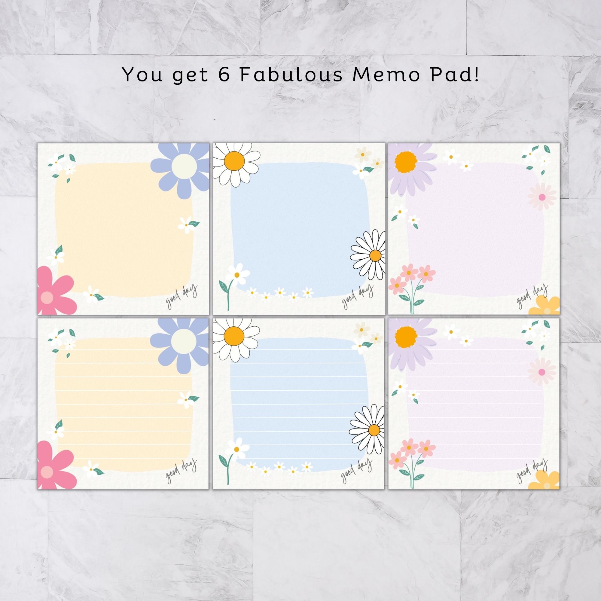 Pastel Daisy Memo Pad Printable, Cute Notepad, Digital Sticky Notes, to ...