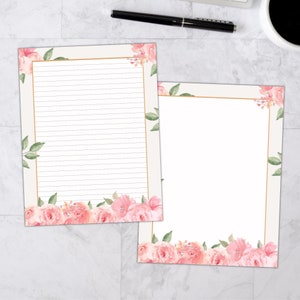 Printable Stationery Pink Roses, Letter Writing Paper, Lined Stationary ...