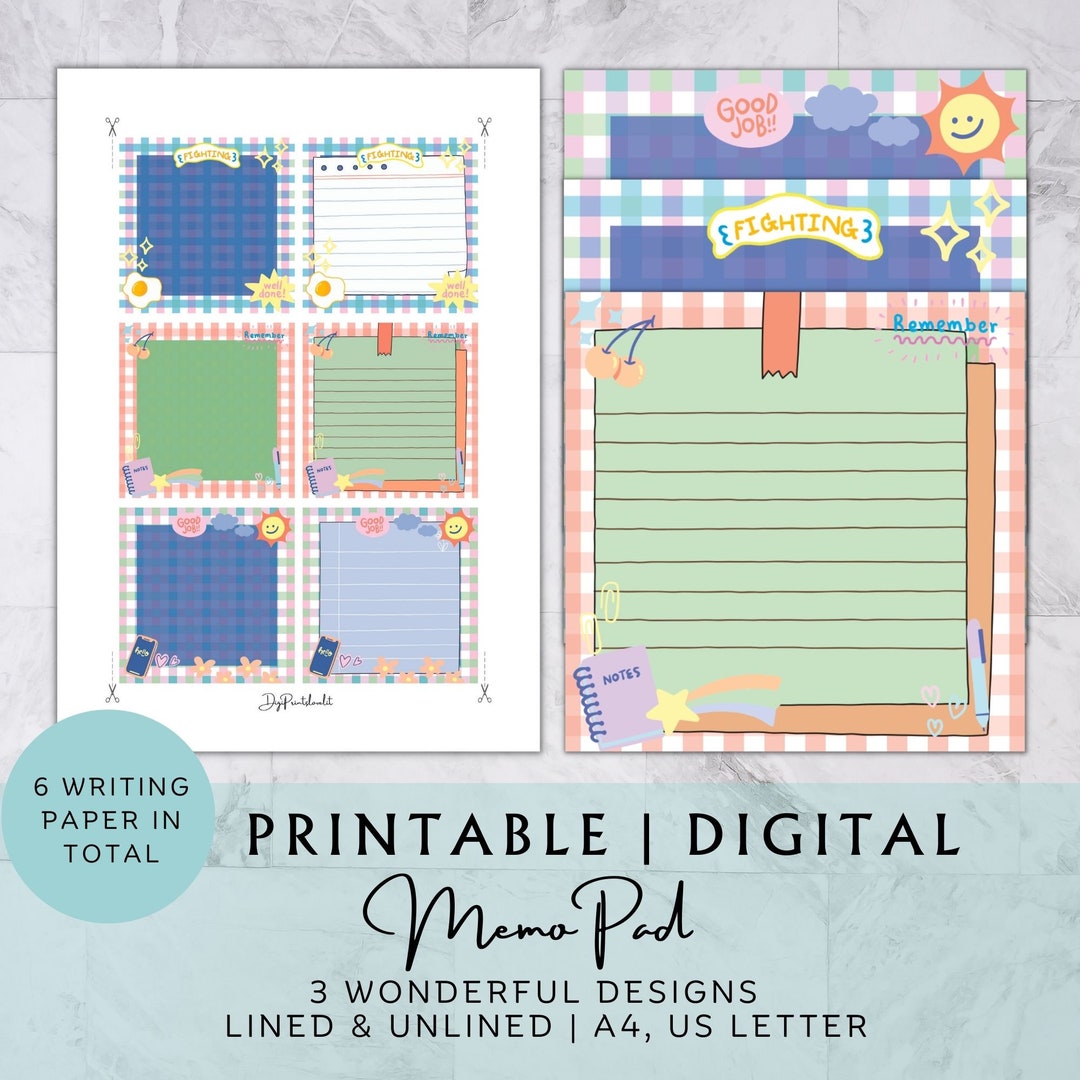 Back to School Memo Pad Printable, Cute Notepad, Kids Writing Pad ...