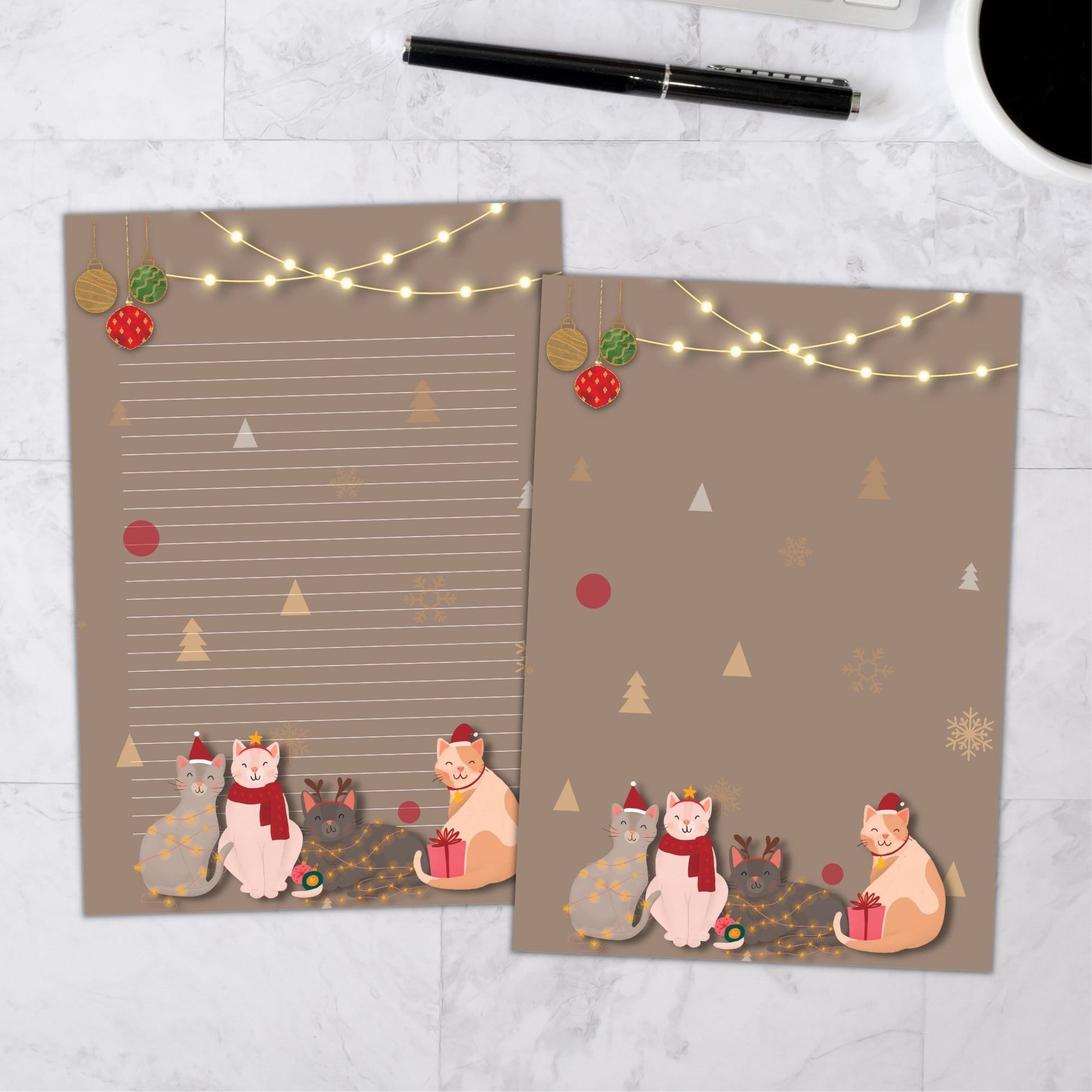 Cute Christmas Printable Stationery, Pets Dog & Cat, Lined Unlined ...