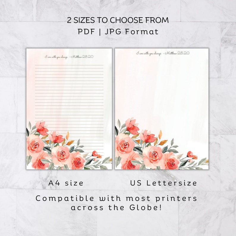 Printable Stationery Watercolor Roses Floral Stationary Set - Etsy