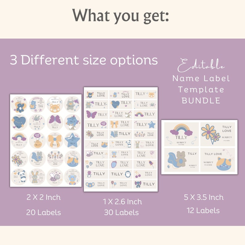 School Supply Name Labels, Daycare Custom Name Tag, Editable Name ...