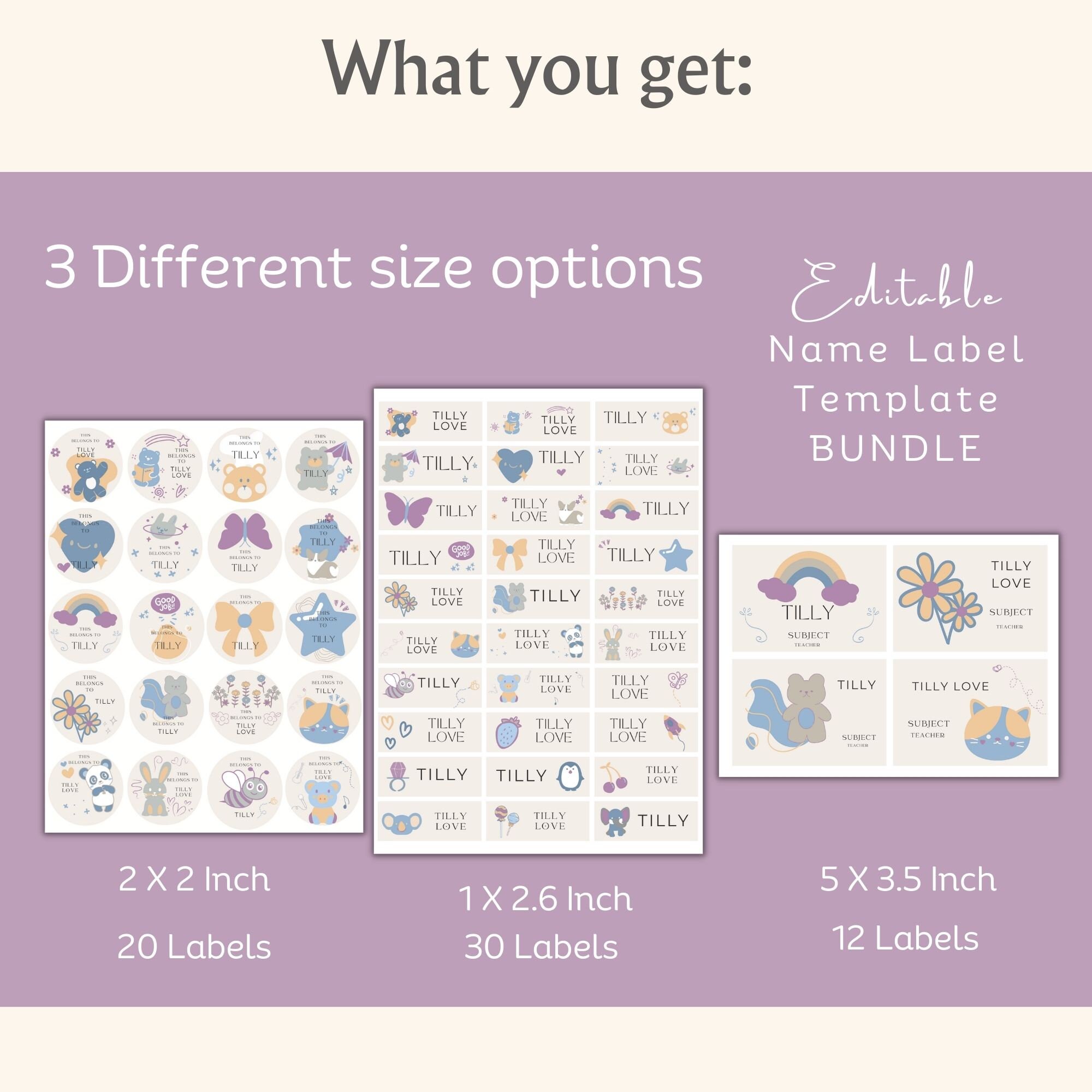 School Supply Name Labels, Daycare Custom Name Tag, Editable Name ...