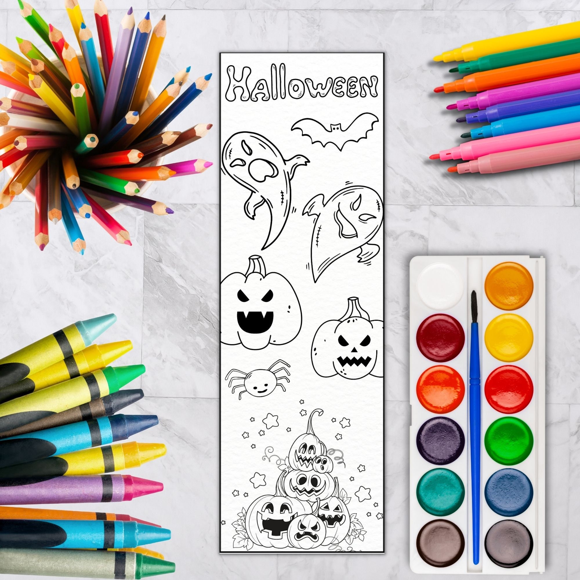 Halloween Coloring Bookmarks, Printable Bookmark Set, Kids and Adult ...