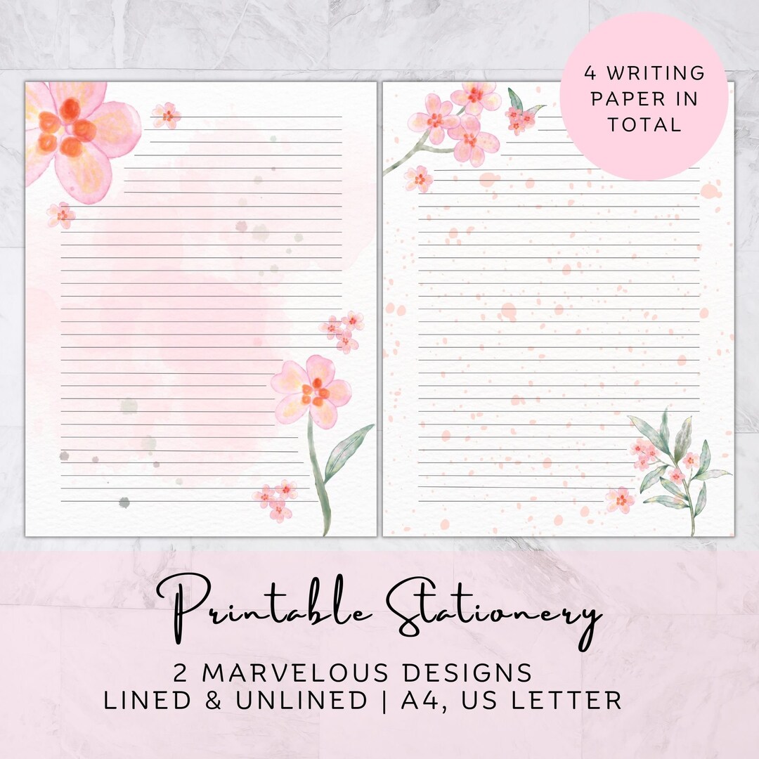 Cherry Blossom Printable Stationery, Lined Stationary, Letter Writing ...