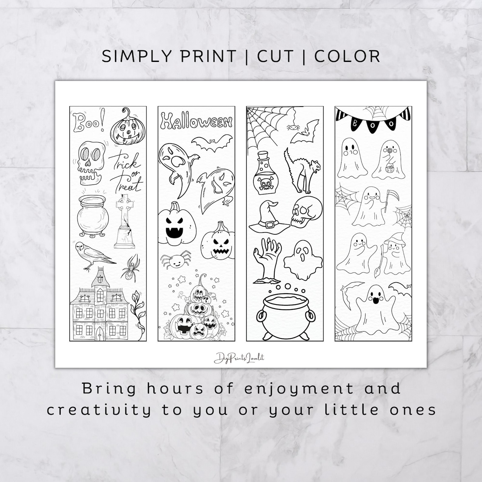 Halloween Coloring Bookmarks, Printable Bookmark Set, Kids and Adult ...