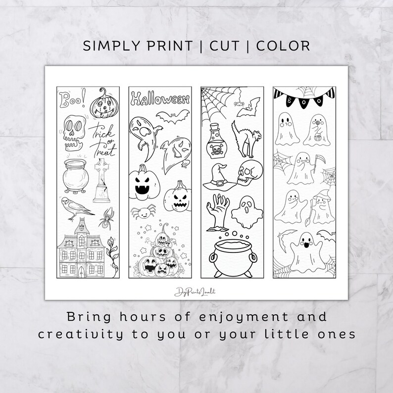 Halloween Coloring Bookmarks, Printable Bookmark Set, Kids and Adult ...