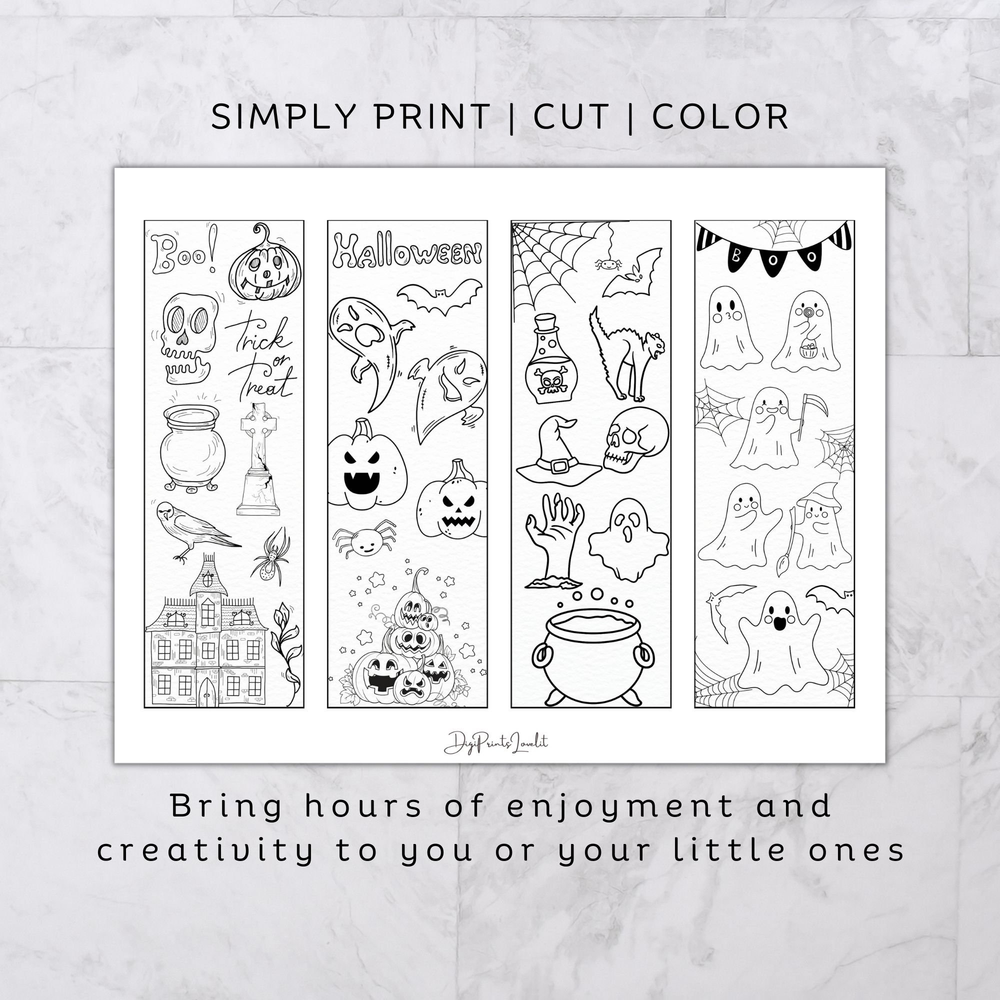 Halloween Coloring Bookmarks, Printable Bookmark Set, Kids and Adult ...