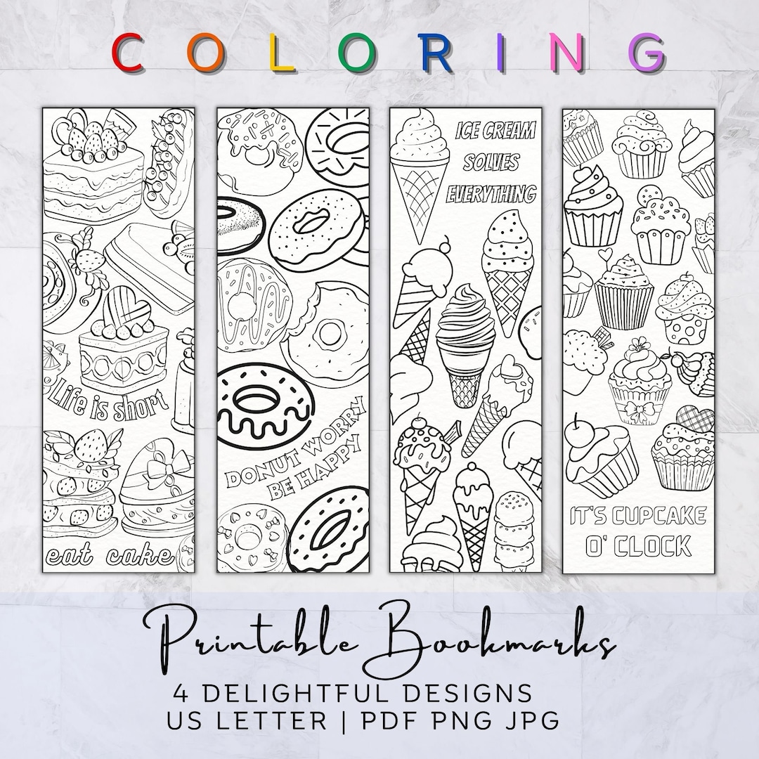 Printable Coloring Bookmarks, Cute Dessert Coloring Pages, Kids and ...