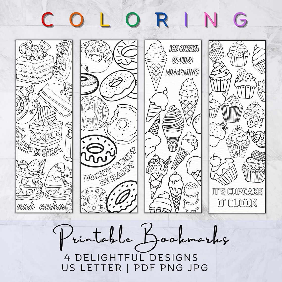 Printable Coloring Bookmarks, Cute Dessert Coloring Pages, Kids and ...