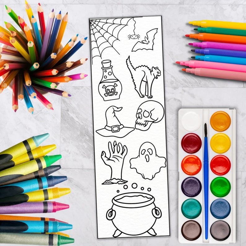 Halloween Coloring Bookmarks, Printable Bookmark Set, Kids and Adult ...