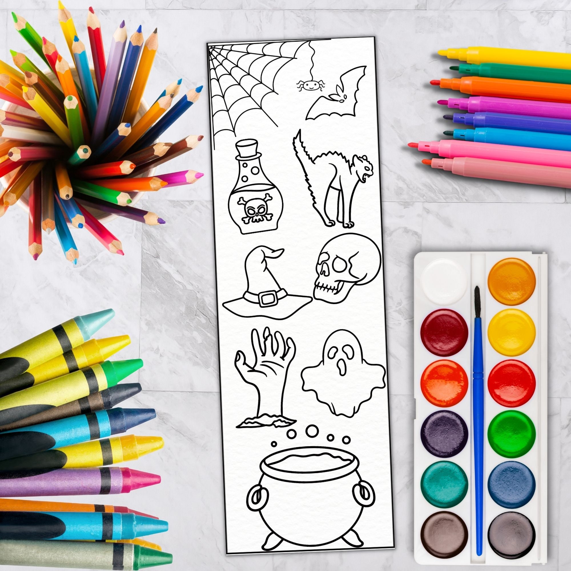 Halloween Coloring Bookmarks, Printable Bookmark Set, Kids and Adult ...