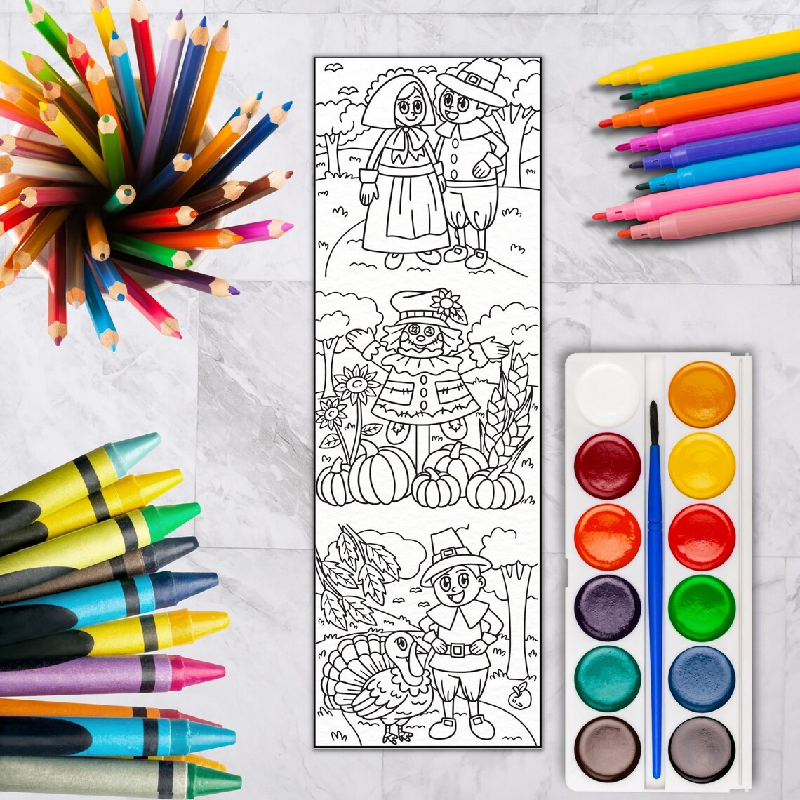 Printable Coloring Bookmarks Thanksgiving Bookmarks Color - Etsy