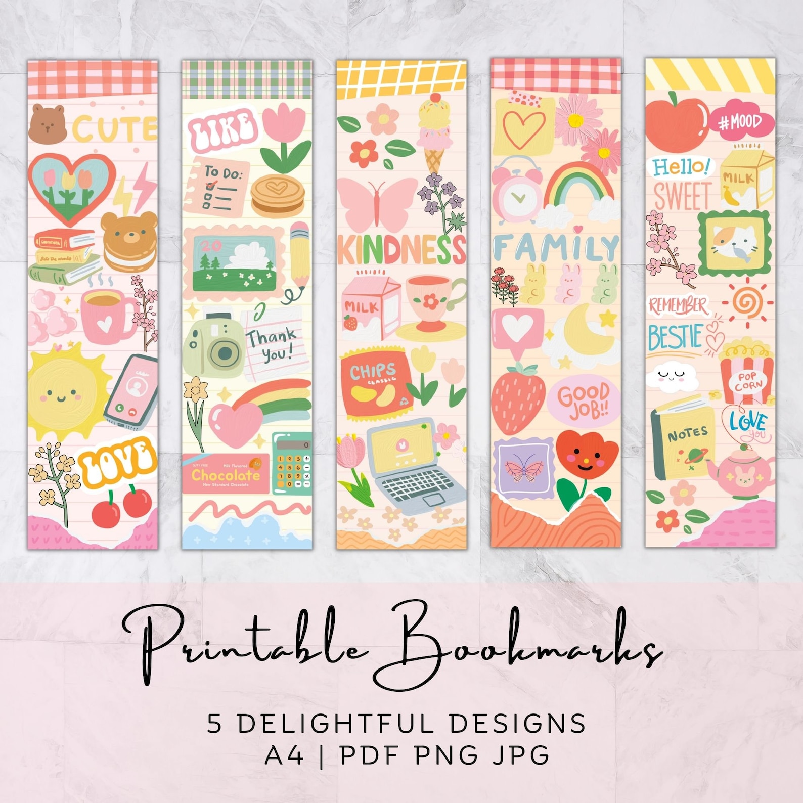 Cute Bookmarks for Kids, Printable Bookmarks, Digital Bookmark Set of 5 ...