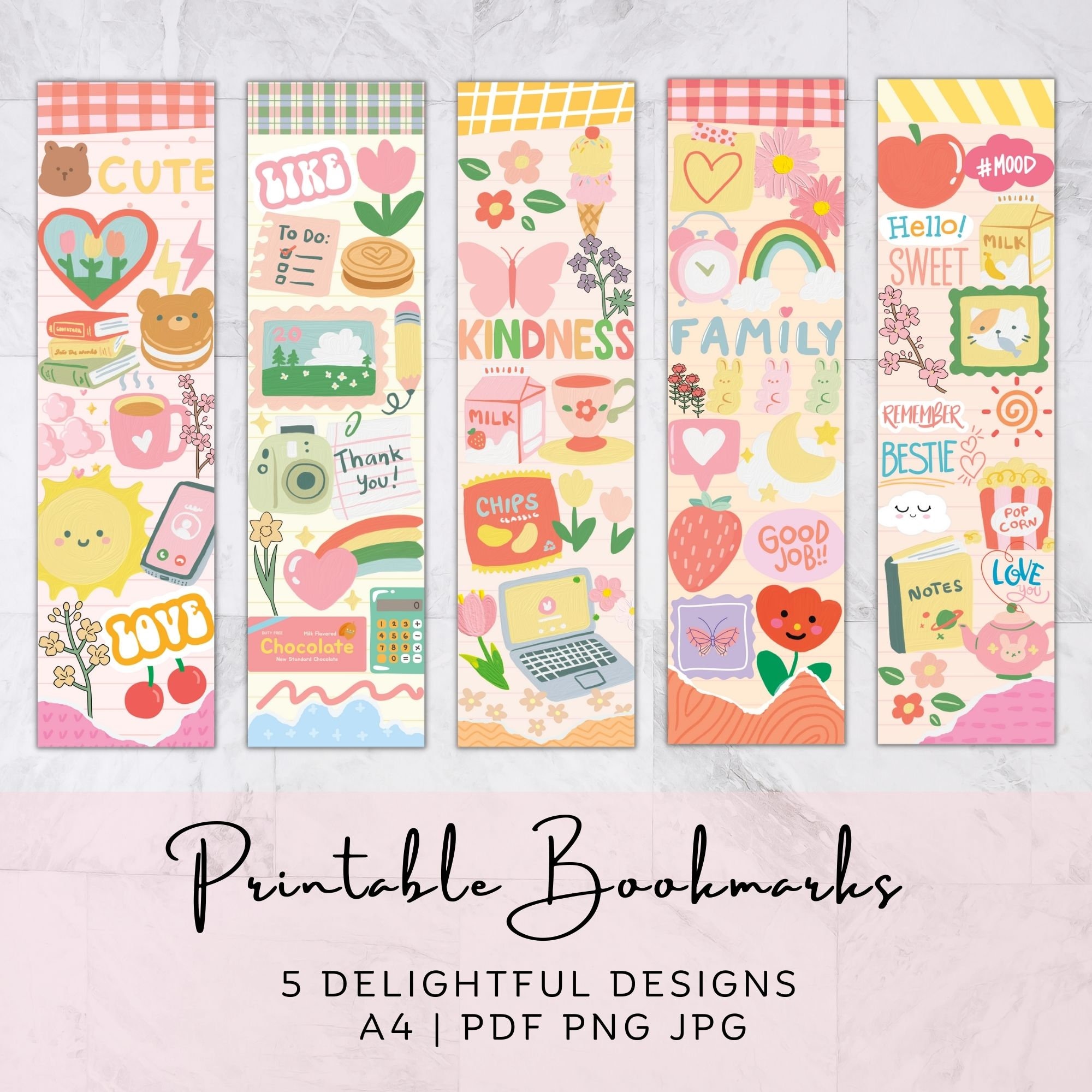 Cute Bookmarks for Kids, Printable Bookmarks, Digital Bookmark Set of 5 ...