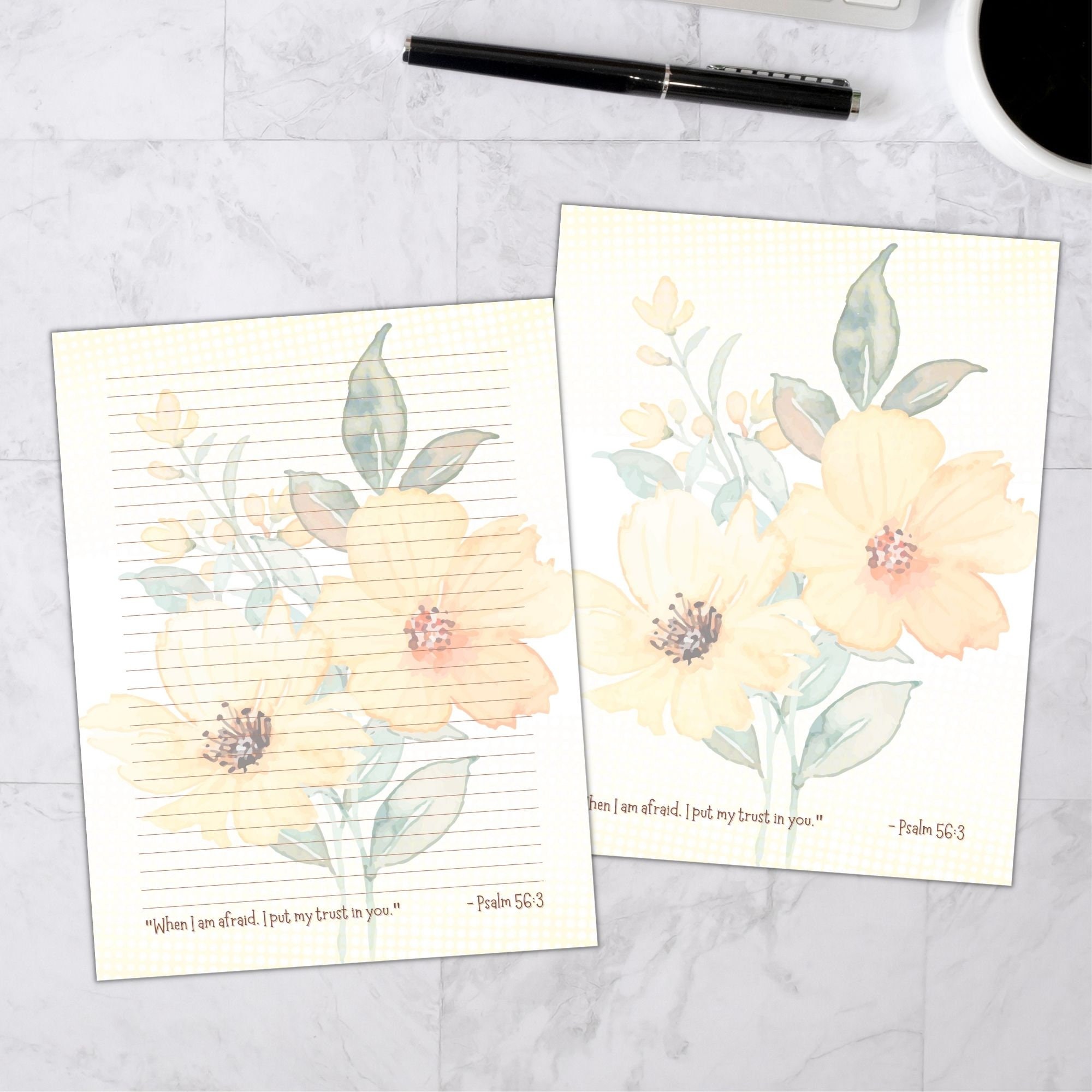 Printable Yellow Flowers Stationery, Floral Lined Stationary, Penpal ...