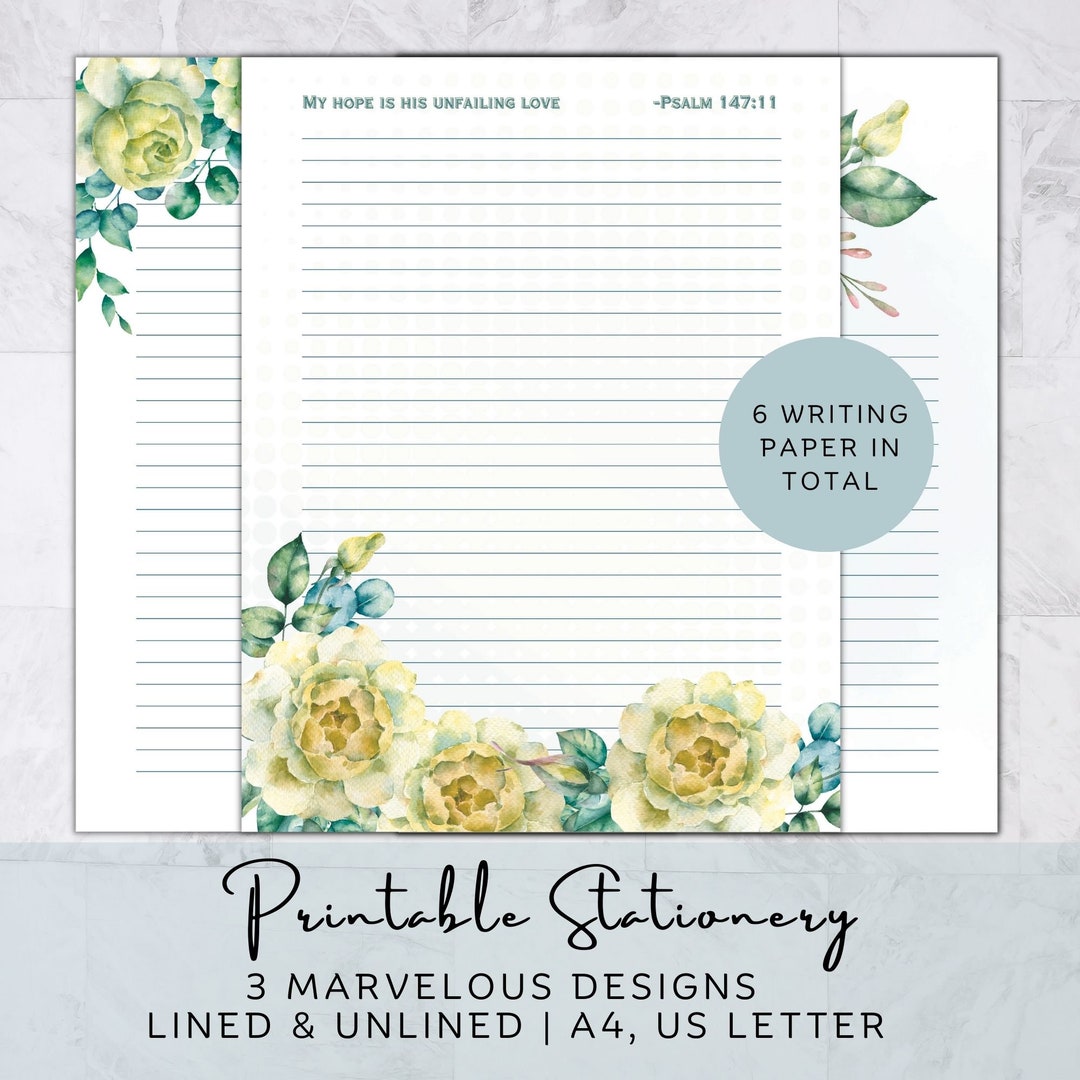 Printable White Flower Stationery, Letter Writing Paper, Lined Unlined ...