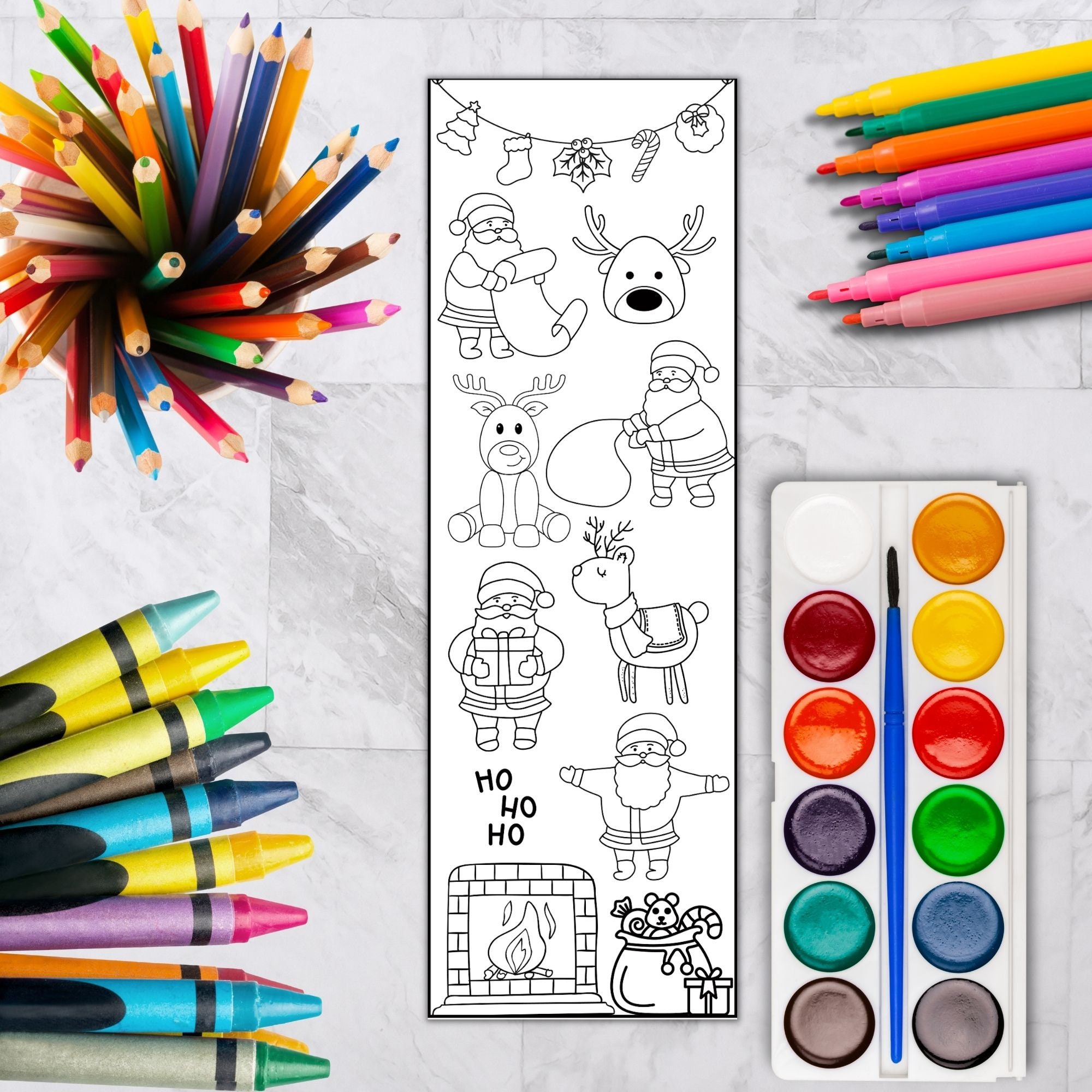 Christmas Coloring Bookmarks, Printable Bookmark Set, Kids and Adult ...