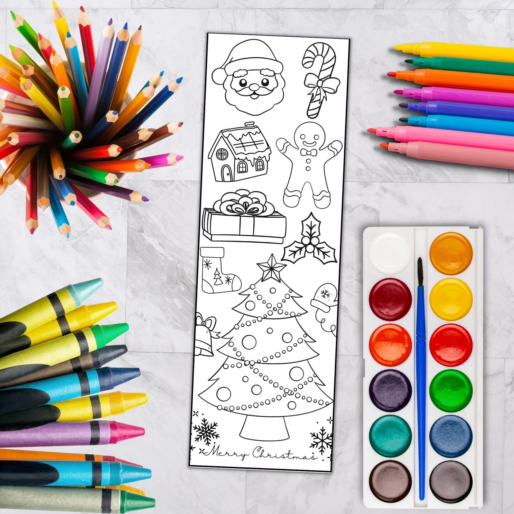 Christmas Coloring Bookmarks, Printable Bookmark Set, Kids and Adult ...