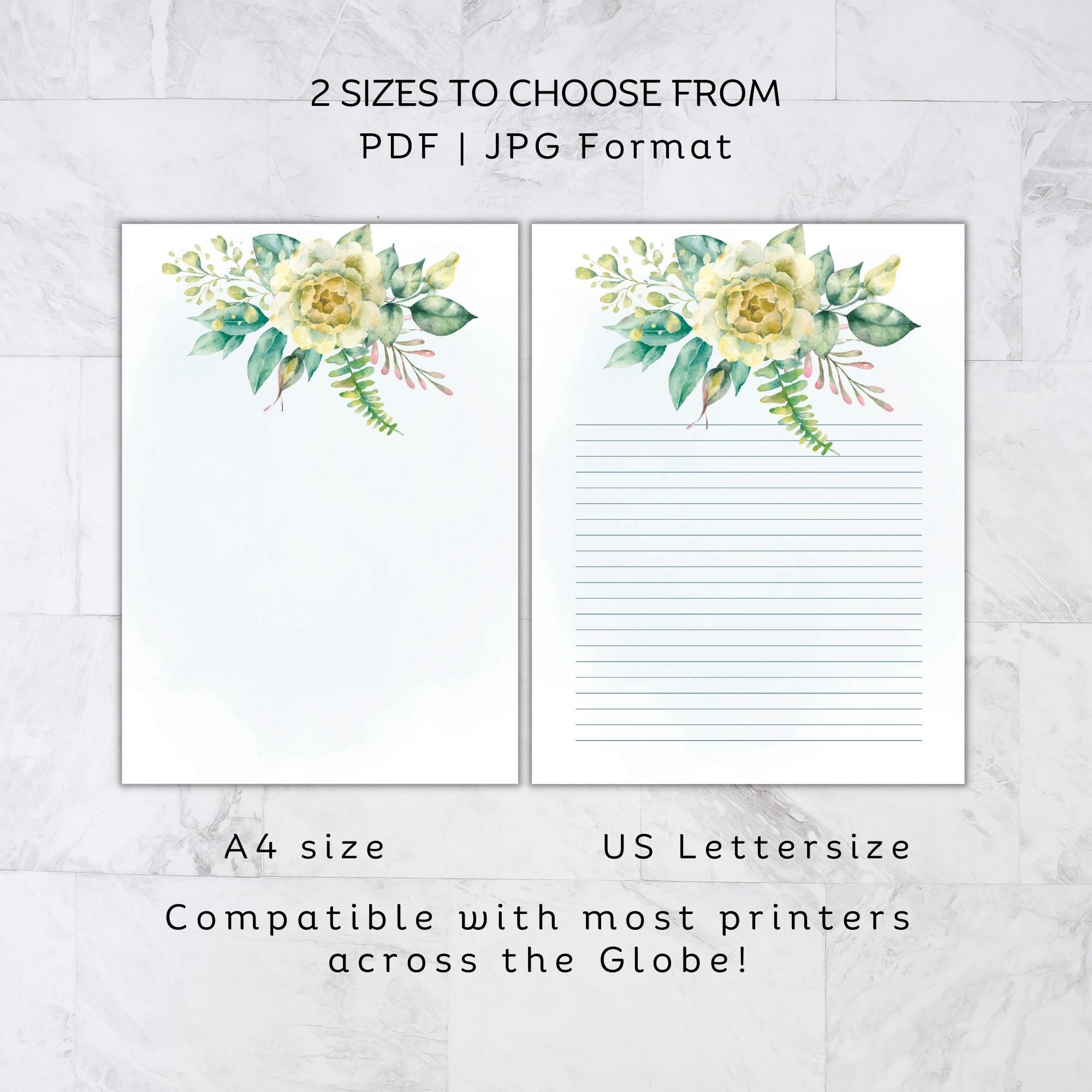 Printable White Flower Stationery, Letter Writing Paper, Lined Unlined ...