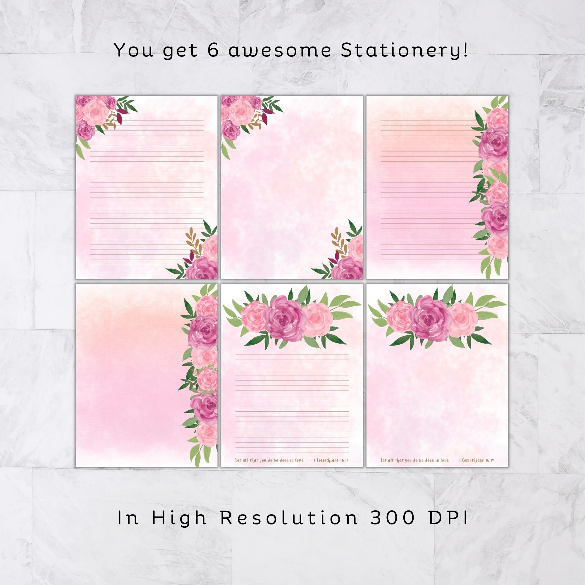 Printable Stationery Blush Pink Floral, Stationary Writing Paper, Lined ...