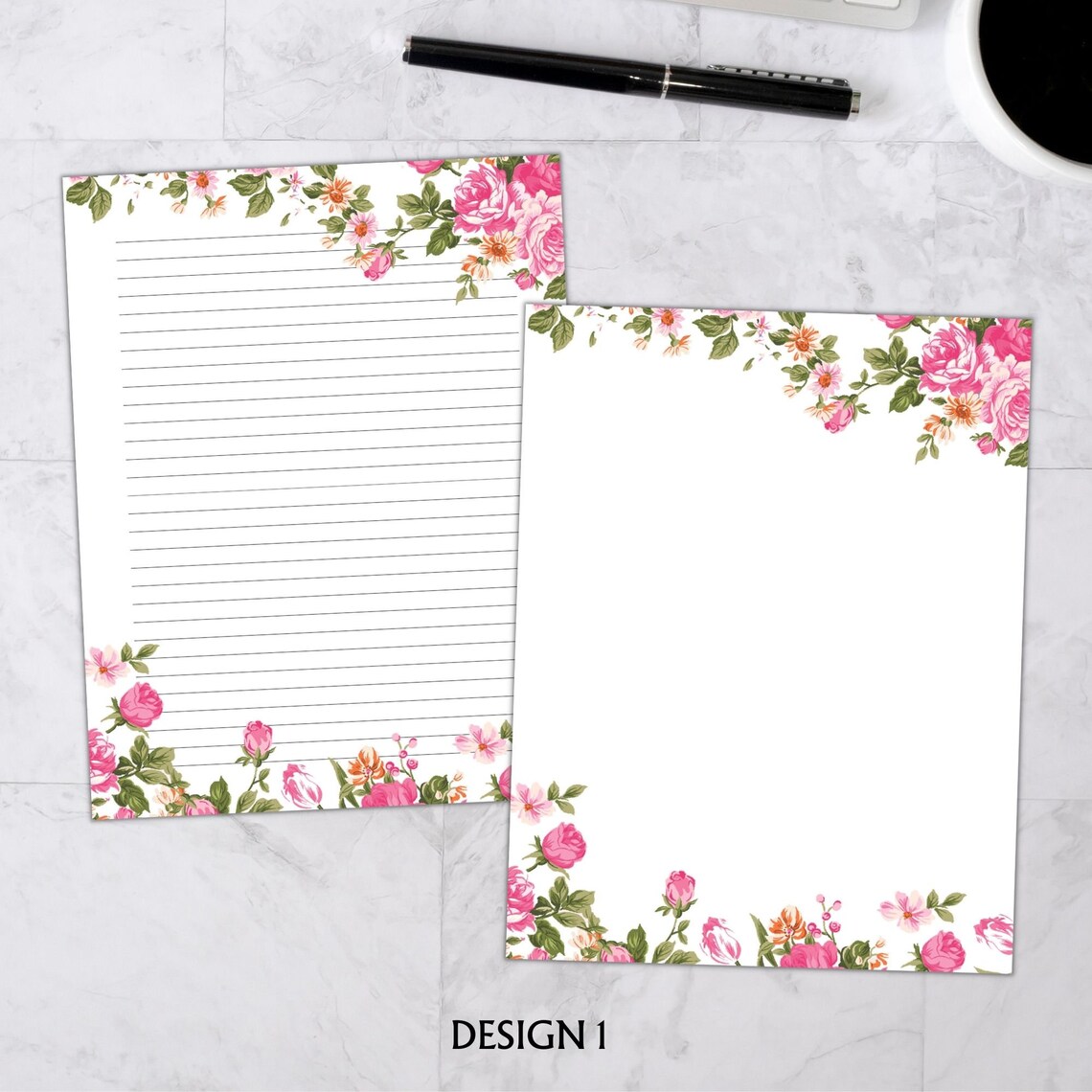 Pink Floral Printable Stationery Letter Writing Paper - Etsy