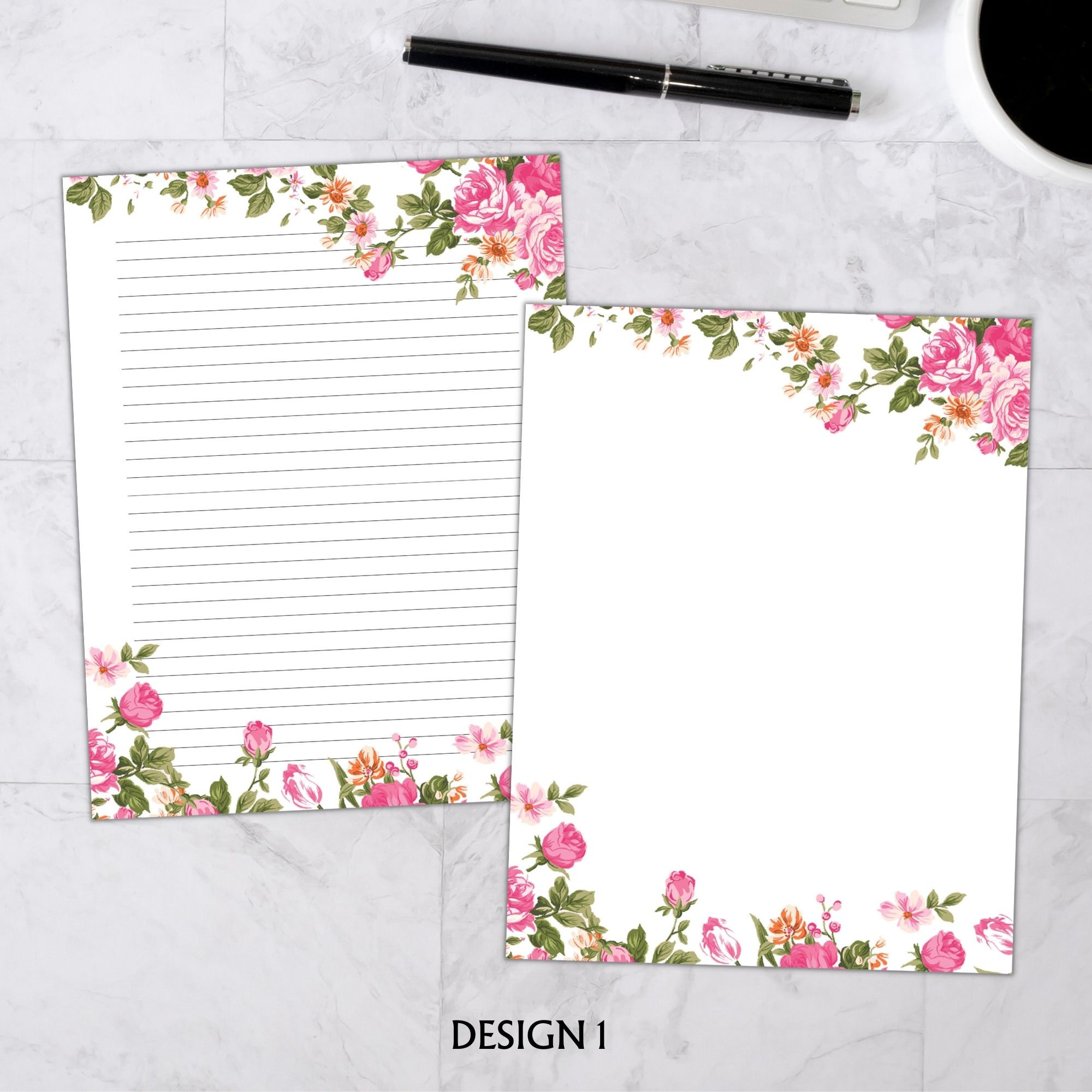 Pink Floral Printable Stationery Letter Writing Paper - Etsy