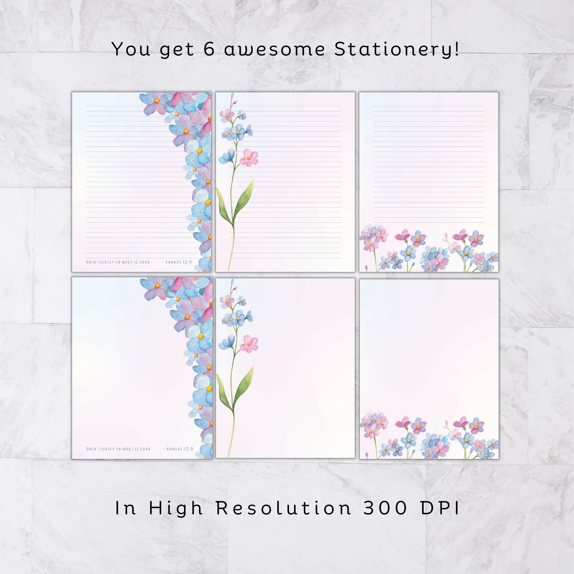 Printable Cute Flower Stationery, Pastel Lined Stationary, Letter ...