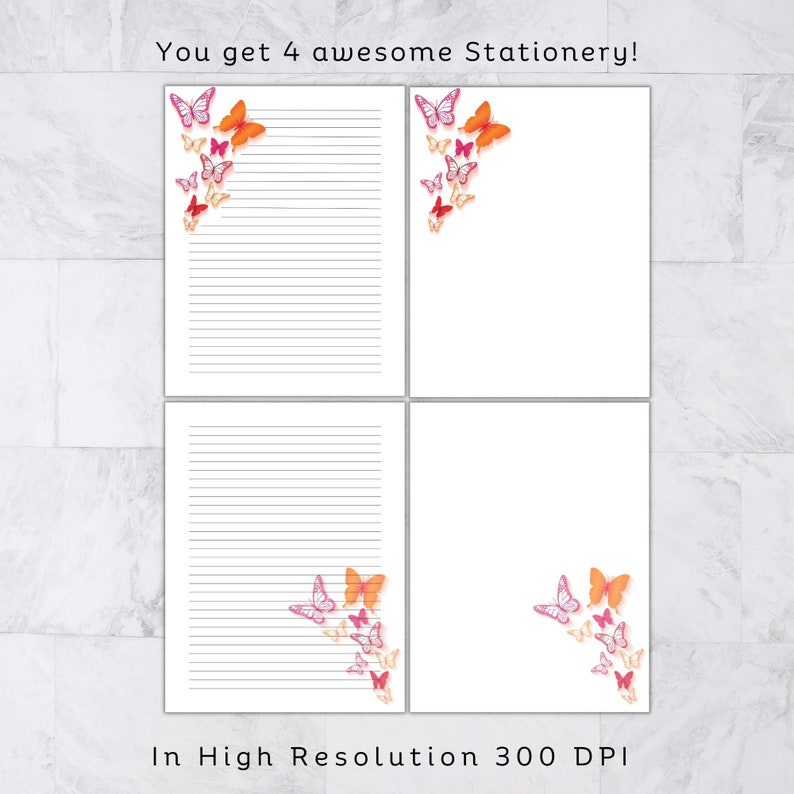 Butterfly Printable Stationery, Letter Writing Paper, Lined Unlined ...