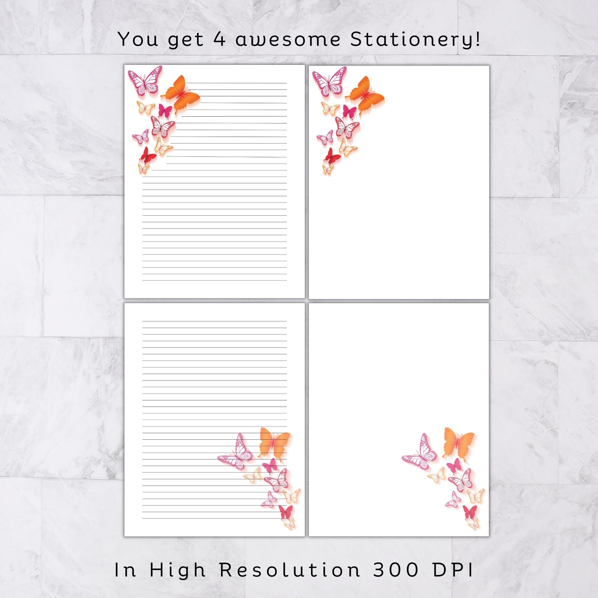 Butterfly Printable Stationery, Letter Writing Paper, Lined Unlined ...