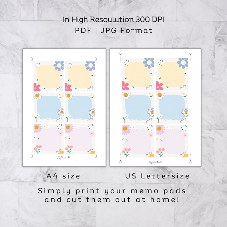 Pastel Daisy Memo Pad Printable, Cute Notepad, Digital Sticky Notes, to ...