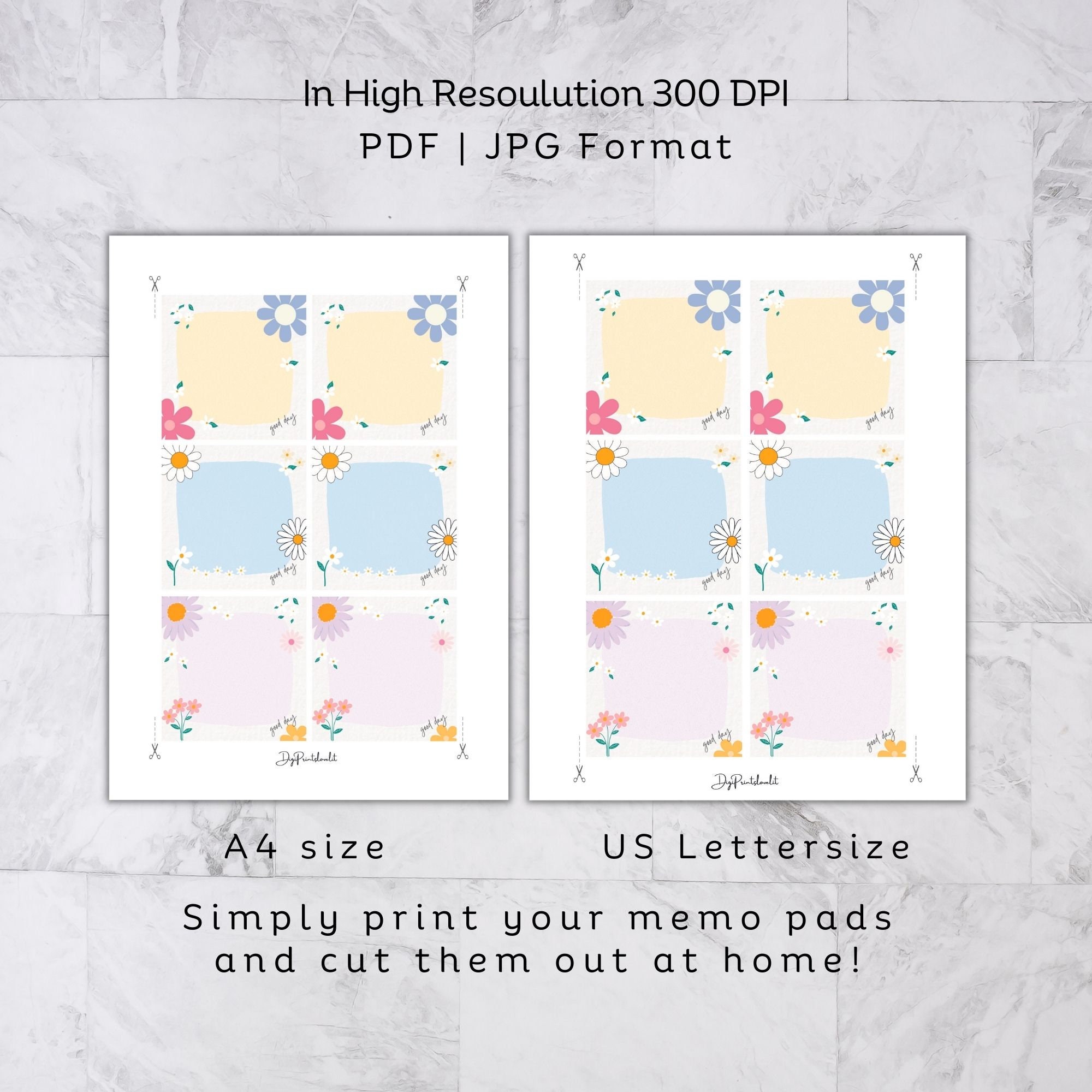 Pastel Daisy Memo Pad Printable, Cute Notepad, Digital Sticky Notes, to ...