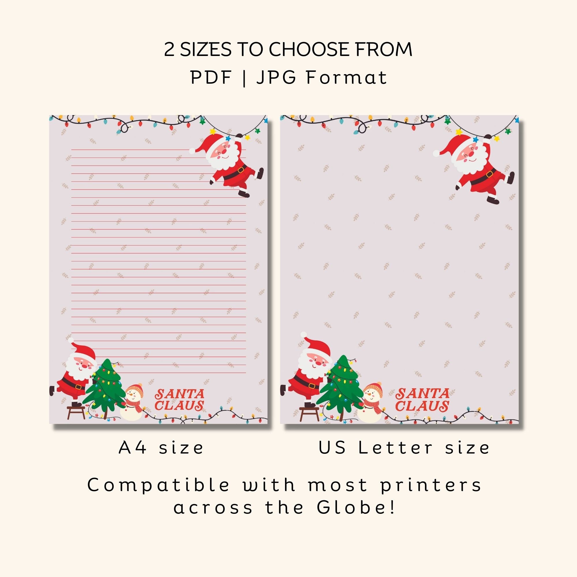 Santa Claus Christmas Printable Stationery, Cute Kids Letter Writing ...