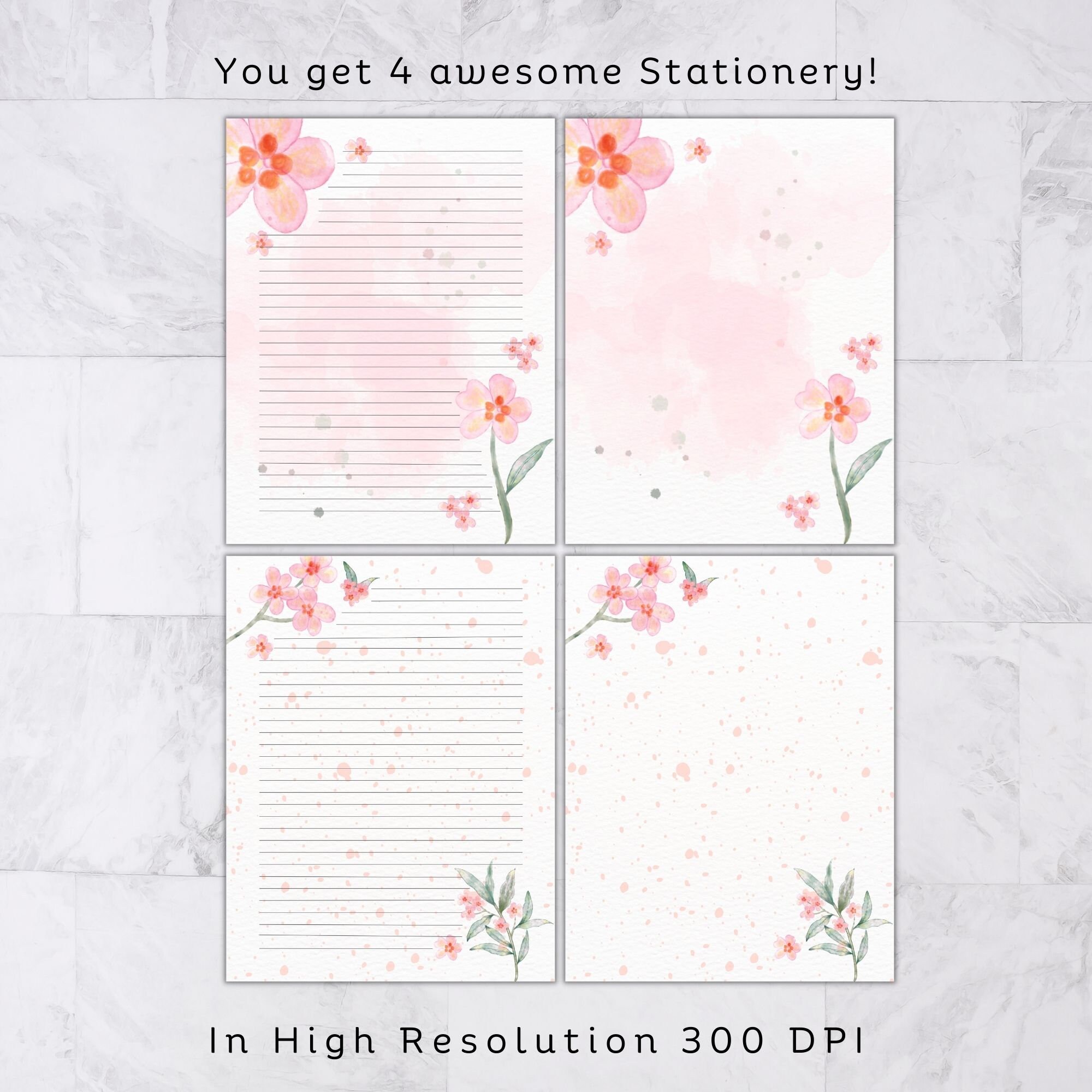 Cherry Blossom Printable Stationery, Lined Stationary, Letter Writing ...