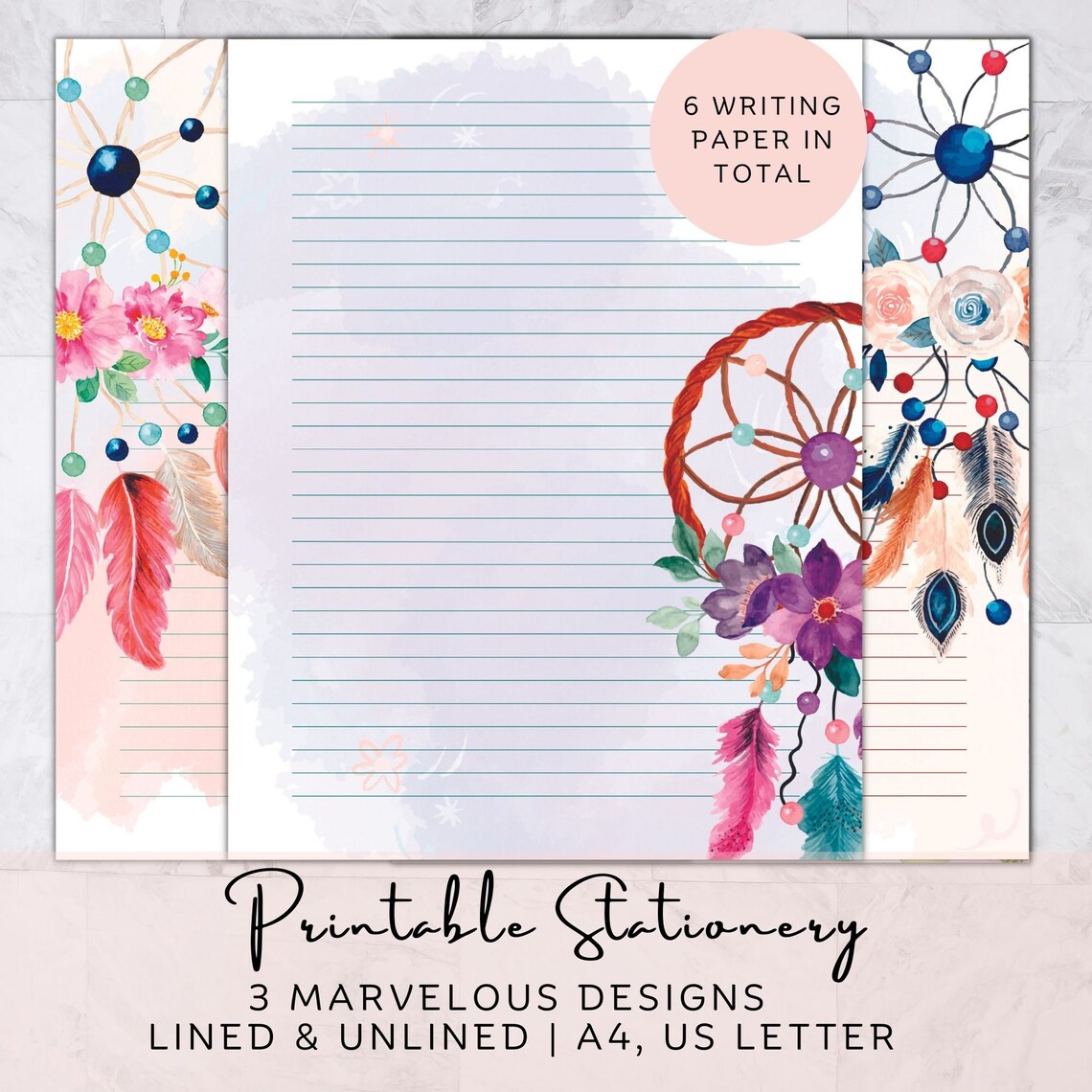 Dreamcatcher Printable Stationery, Letter Writing Paper, Printable ...