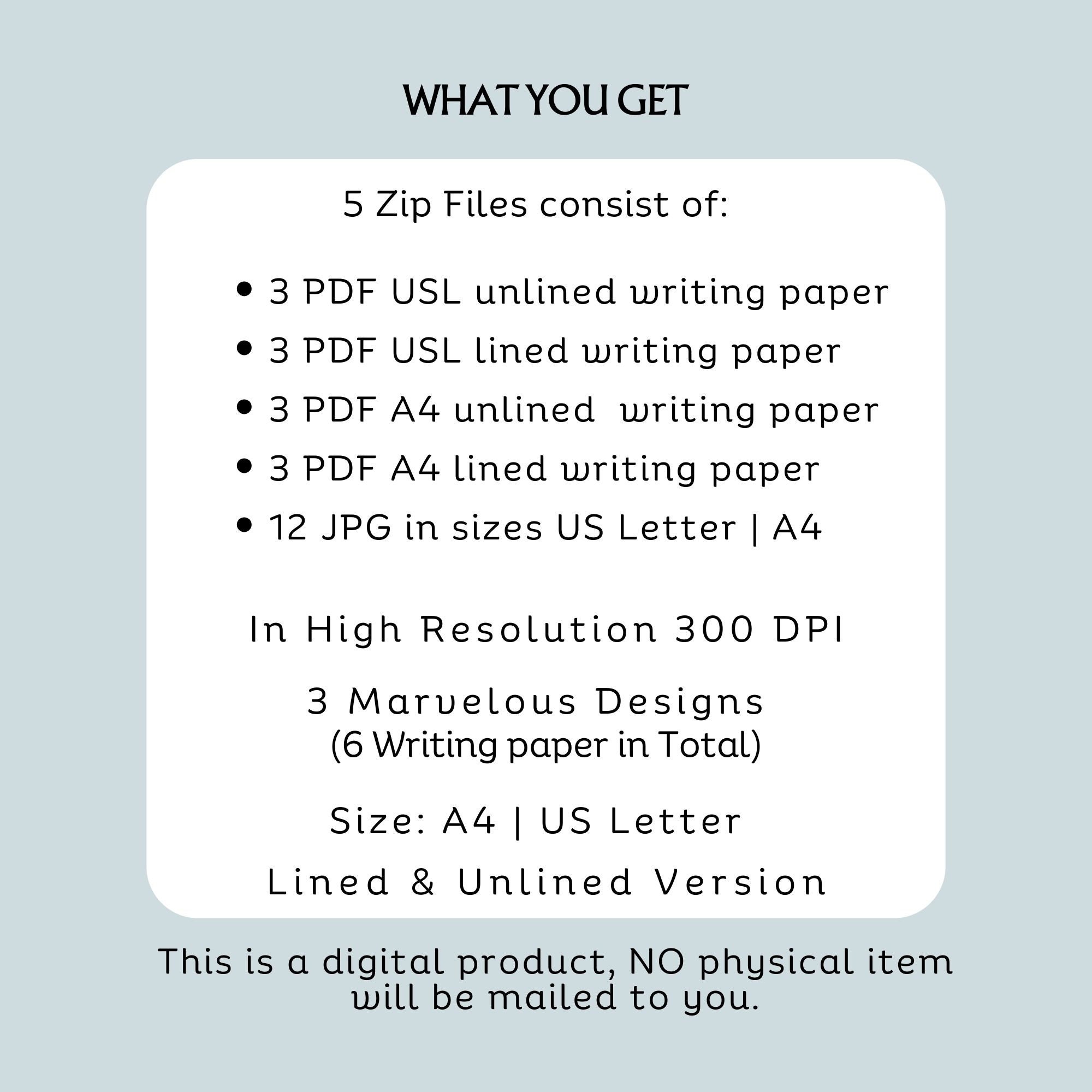 Printable White Flower Stationery, Letter Writing Paper, Lined Unlined ...