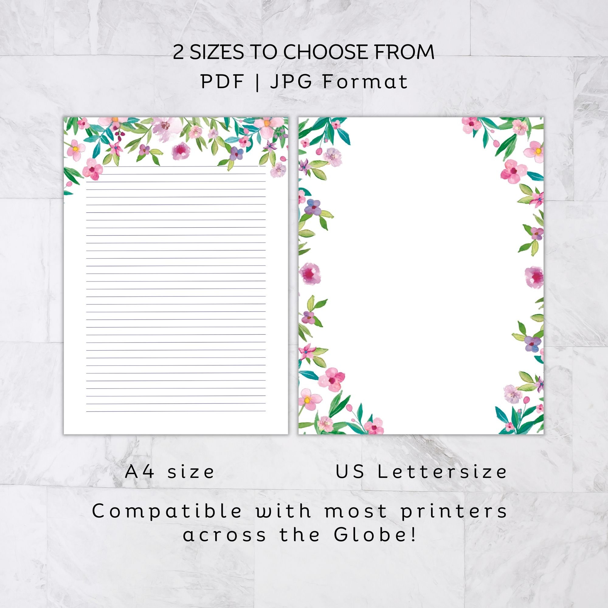 Printable Wildflower Stationery, Letter Writing Paper, Lined Unlined ...