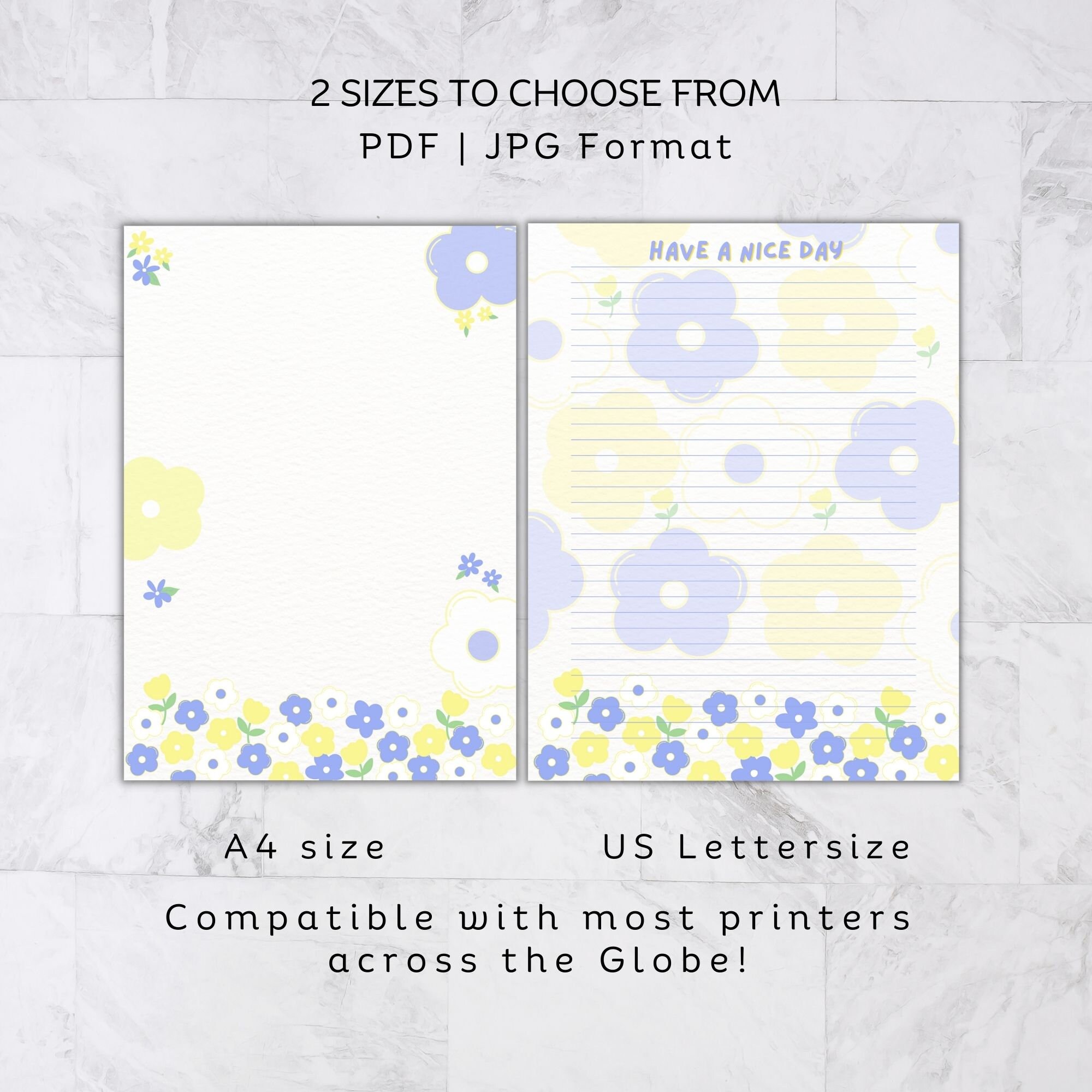 Cute Flower Printable Stationery, Kawaii Kids Stationary, Letter ...