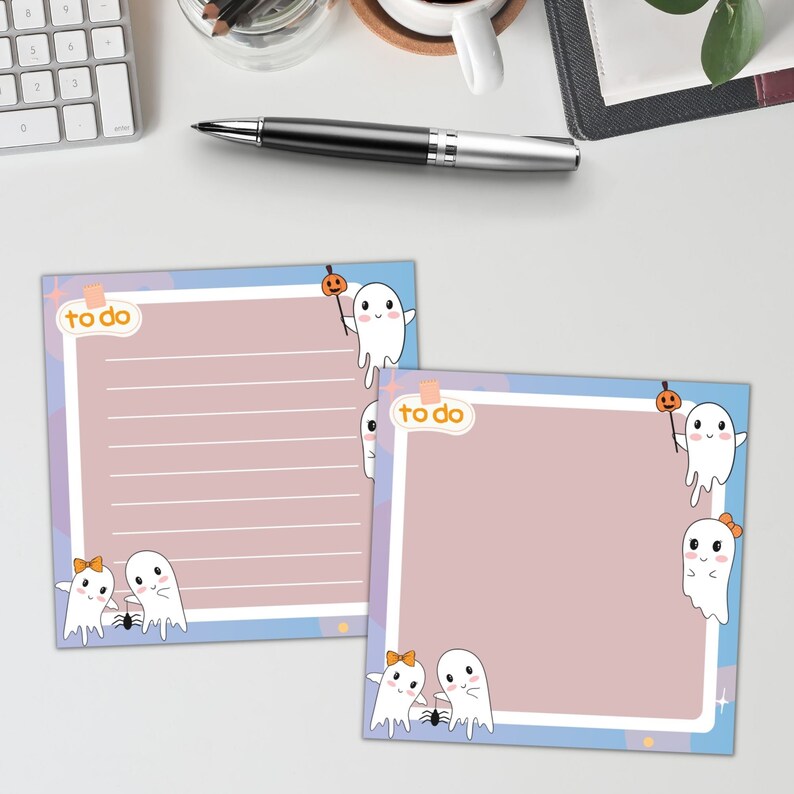 Halloween Printable Notepad Cute Ghost, Memo Pad Lined Unlined, Digital ...