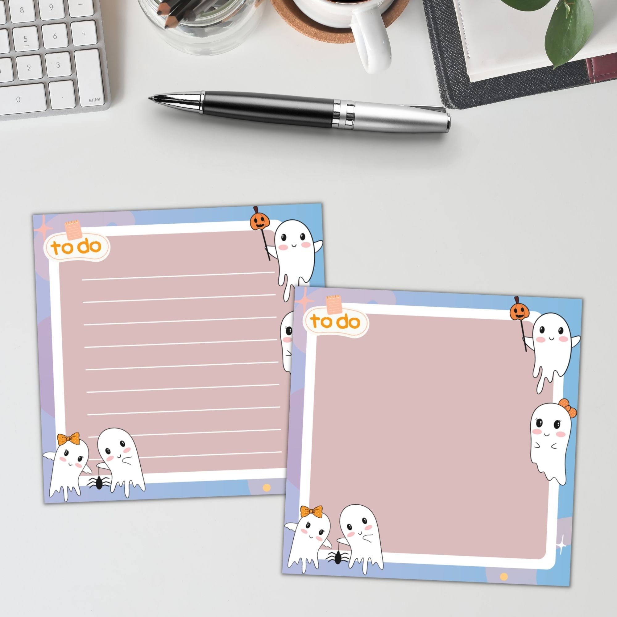 Halloween Printable Notepad Cute Ghost, Memo Pad Lined Unlined, Digital ...