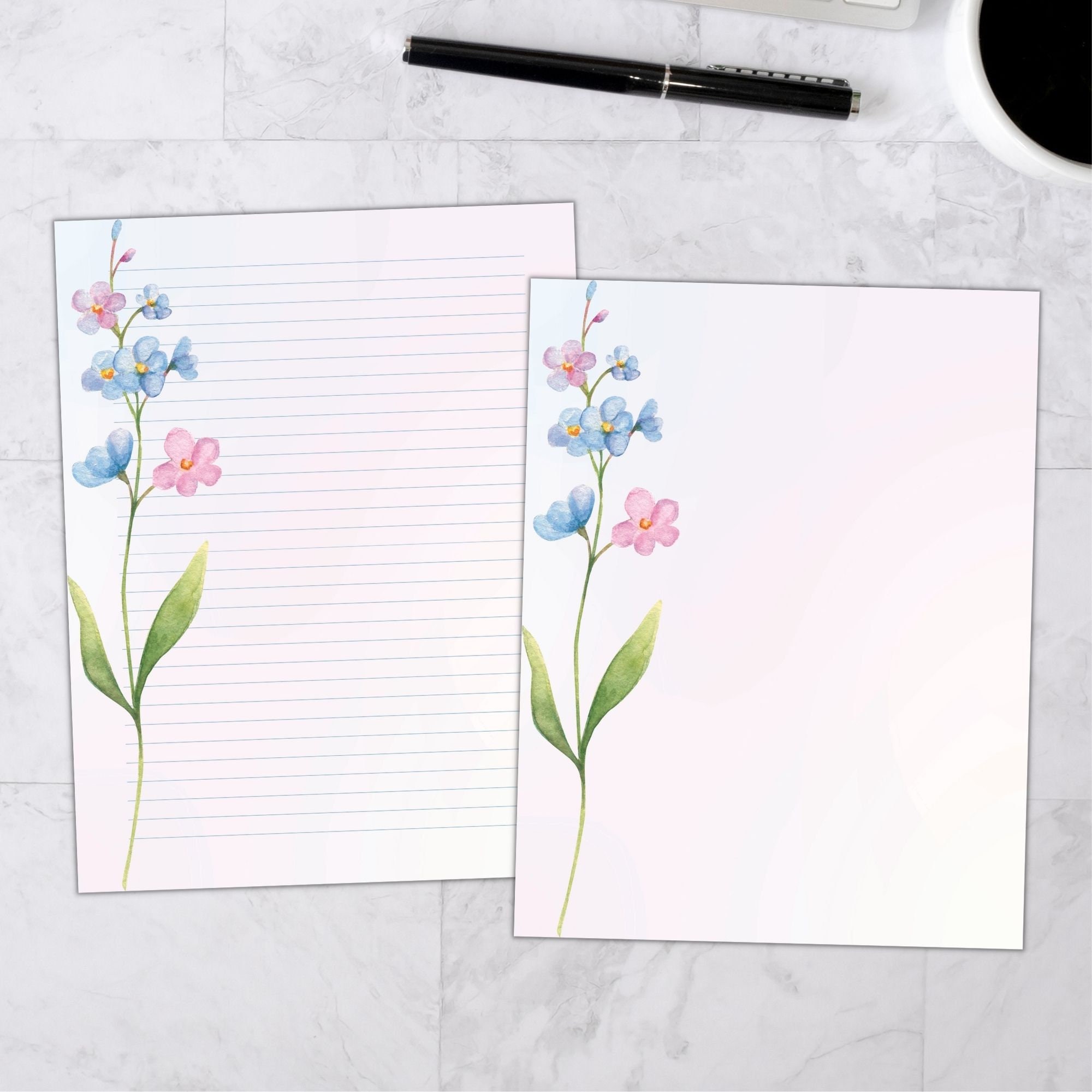 Printable Cute Flower Stationery, Pastel Lined Stationary, Letter ...