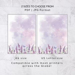 Lavender Printable Stationery, Lined Unlined Stationery, Printable ...