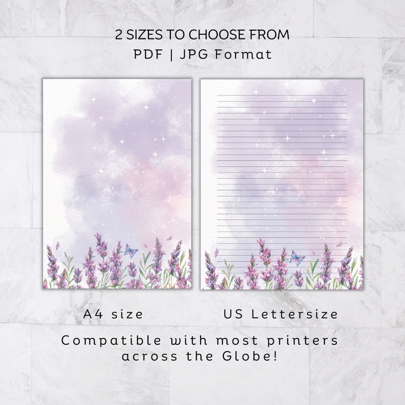 Lavender Printable Stationery, Lined Unlined Stationery, Printable ...