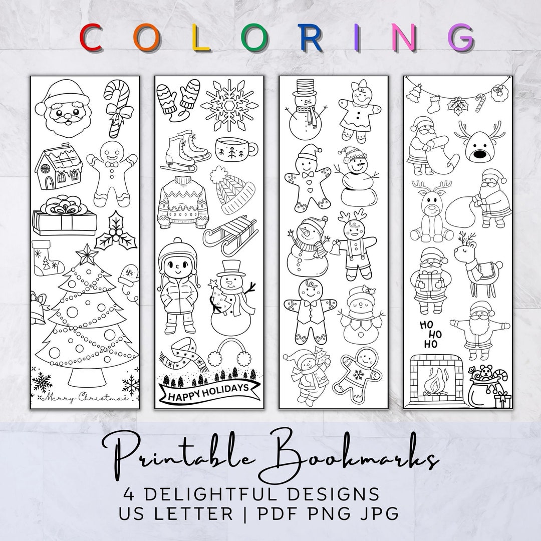Christmas Coloring Bookmarks, Printable Bookmark Set, Kids and Adult ...