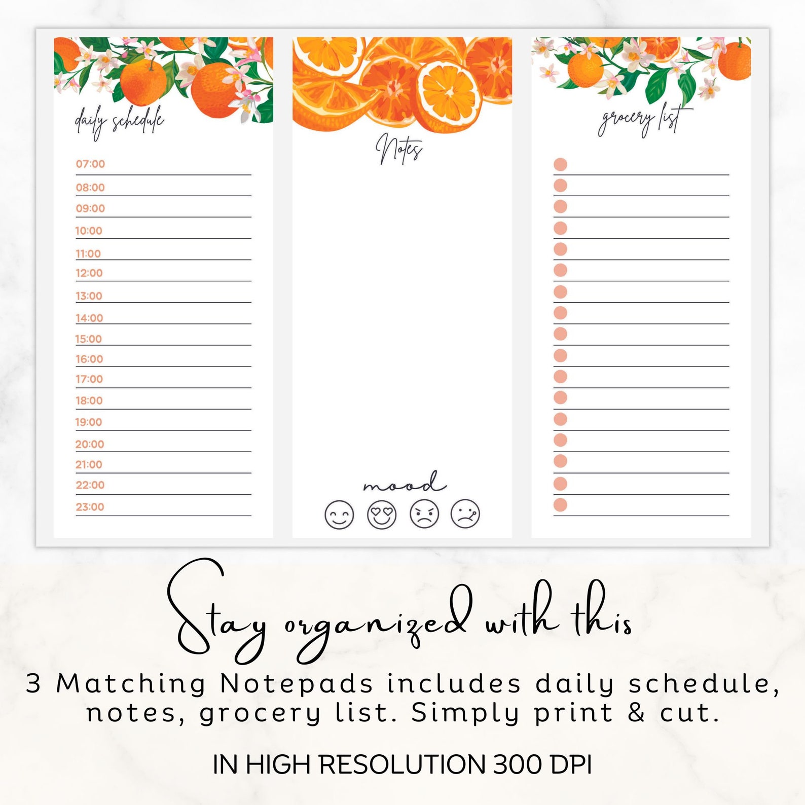 Citrus Printable Notepad Bundle Daily Schedule, Notes, and Grocery List ...