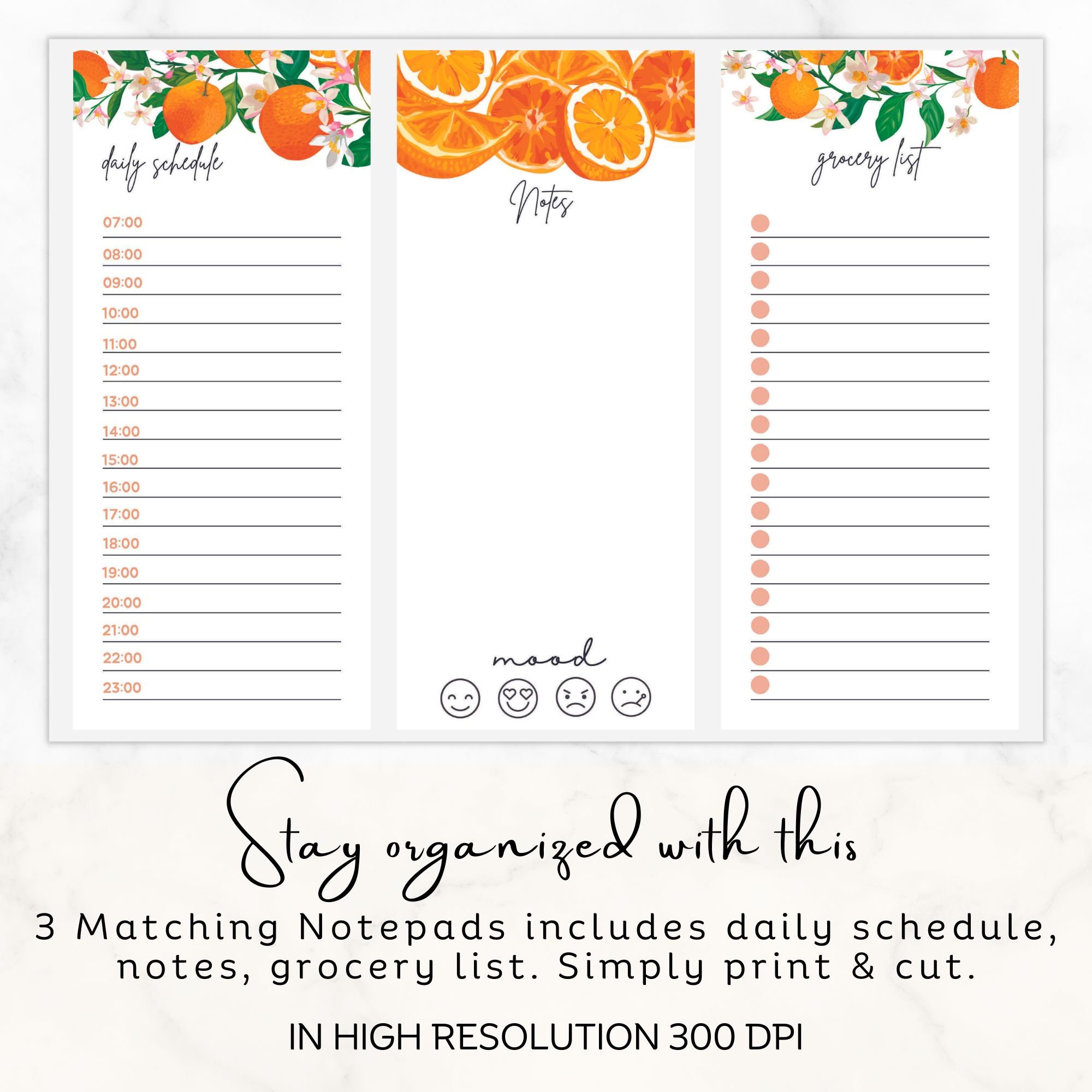Citrus Printable Notepad Bundle Daily Schedule, Notes, and Grocery List ...