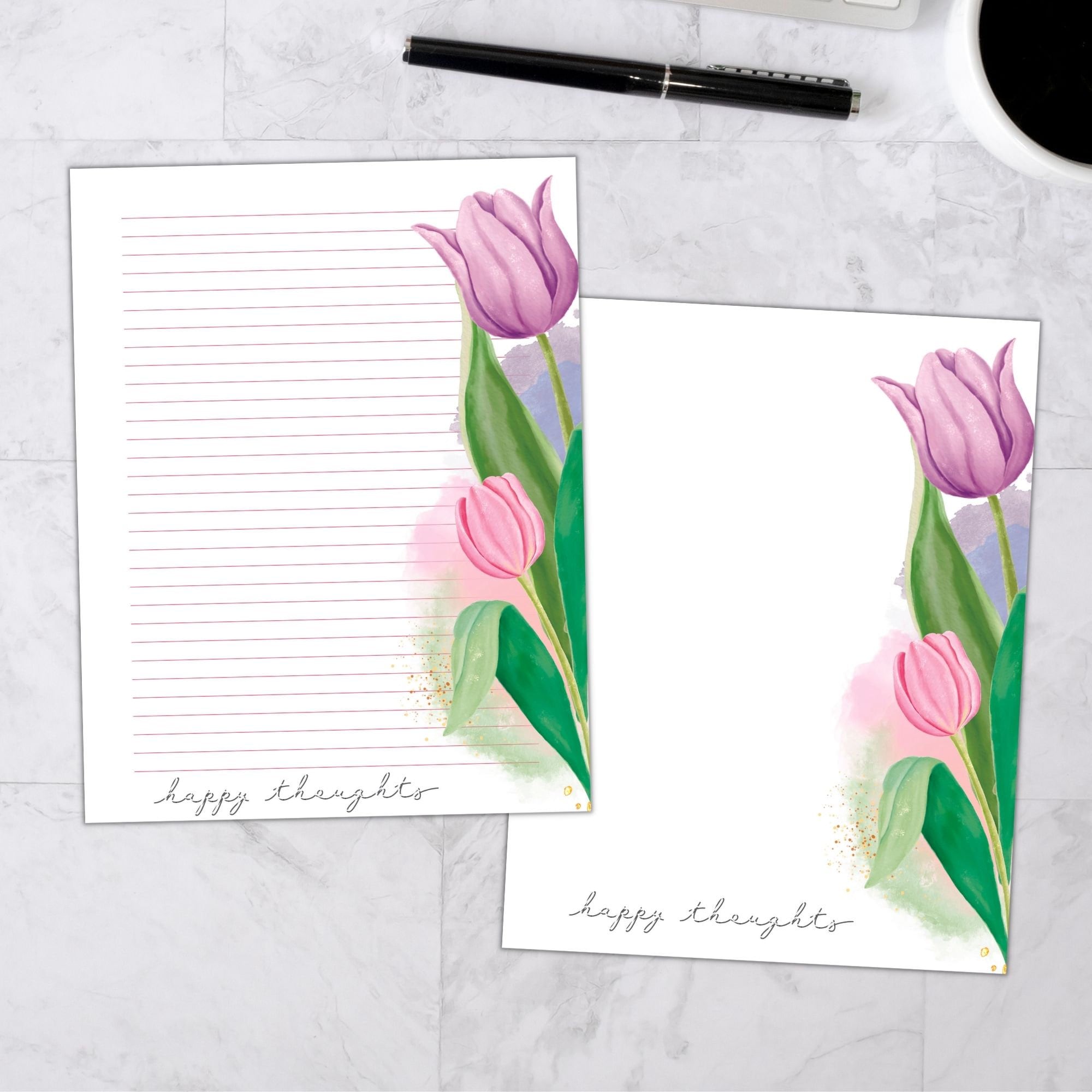 Tulips Printable Stationery Letter Writing Set Lined Unlined - Etsy